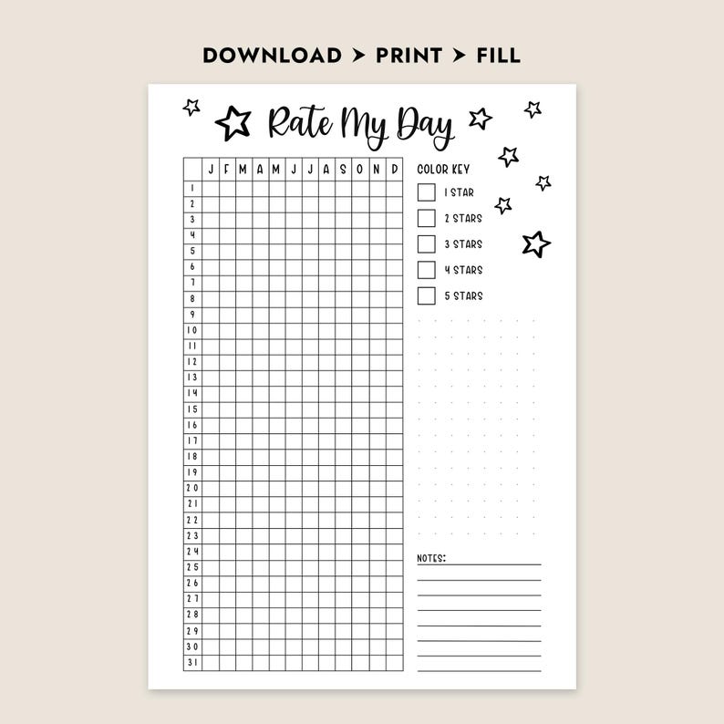Rate My Day Mood Tracker Printable Daily Rating Tracker Planner Page 30 ...