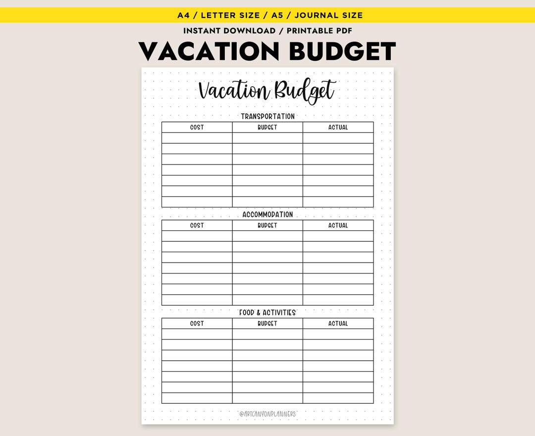 Printable Vacation Budget Planner Travel Expense Tracker Instant ...