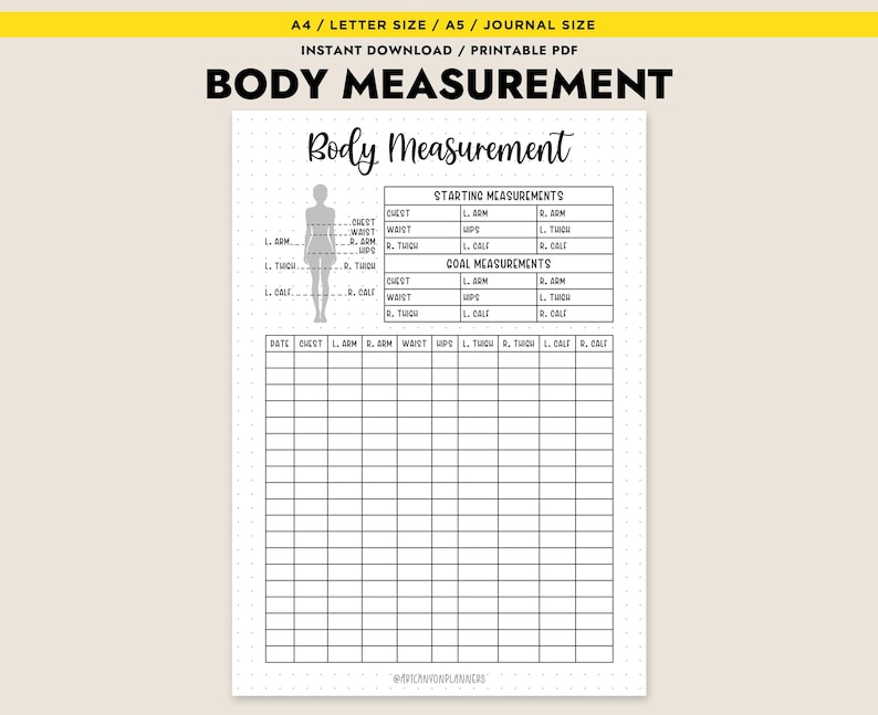 Body Measurement Tracker Printable PDF Workout Exercises Digital ...