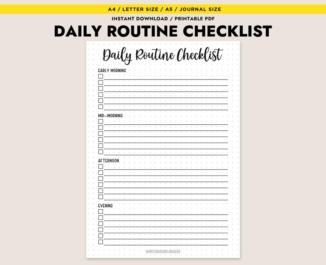 Daily Routine Checklist Printable Planner Template Task List A4 A5 ...