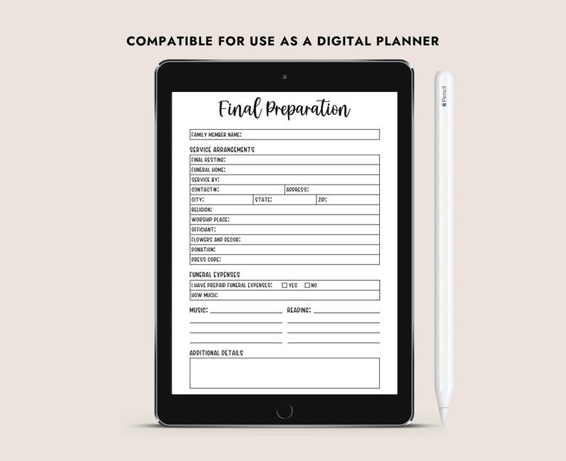 Funeral Planner Printable Final Arrangements Organizer End of Life ...