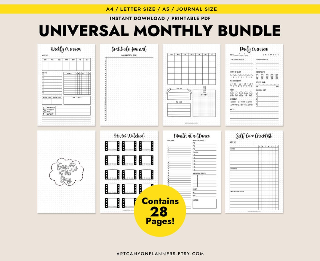 Monthly Trackers Bundle Printable Journal Pages Digital Planner A5 A4 ...