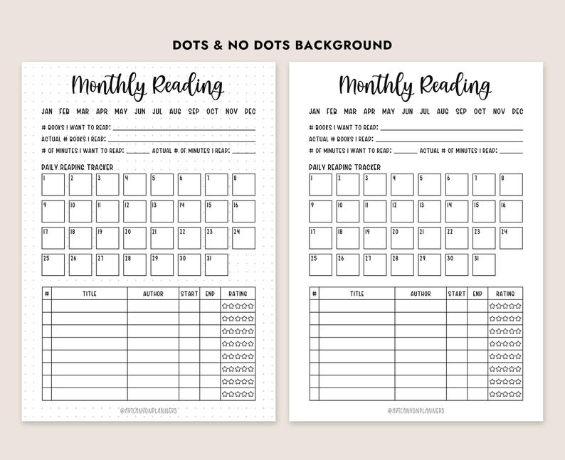 Monthly Reading Log Printable PDF Book Tracker Journal Insert A4 Letter ...