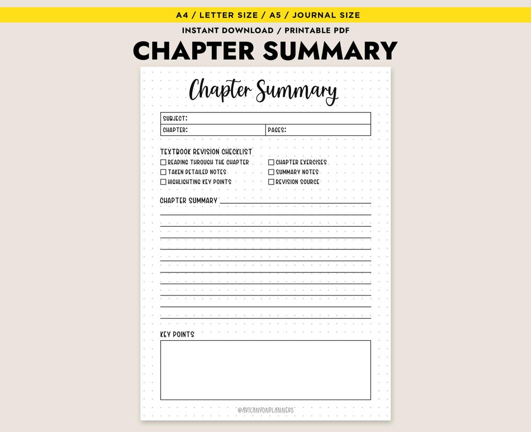 Chapter Summary Template Printable Study Notes Planner Revision ...