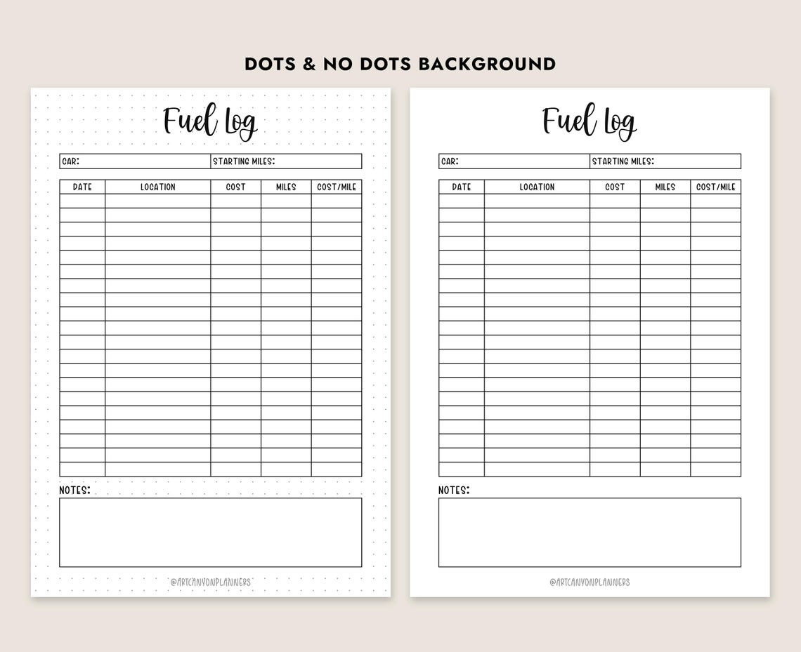 Printable Fuel Log A4/letter/a5 Gas & Mileage Tracker Car Maintenance ...