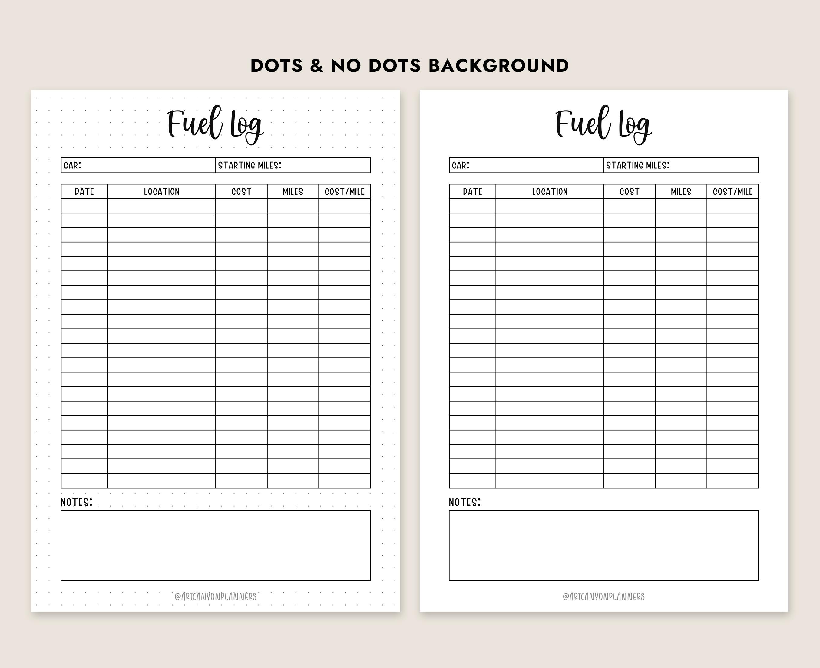 Printable Fuel Log A4/letter/a5 Gas & Mileage Tracker Car Maintenance ...