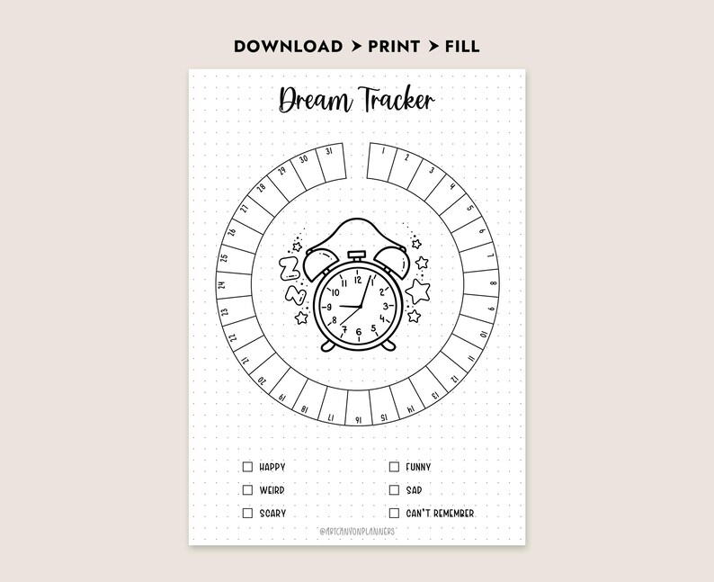 Dream Tracker Printable Monthly Sleep Log Bujo Insert A4 A5 Letter PDF ...