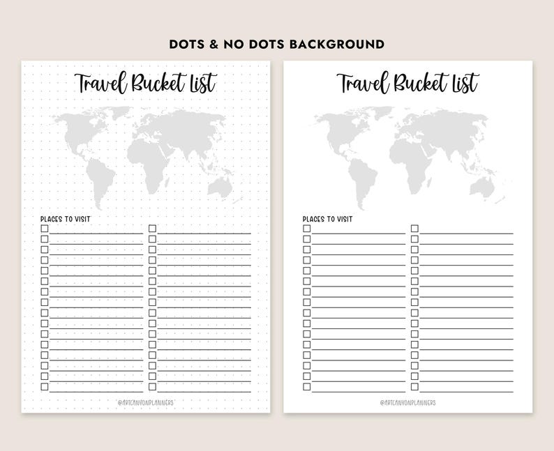 Printable Travel Bucket List World Map Destination Wishlist Instant ...