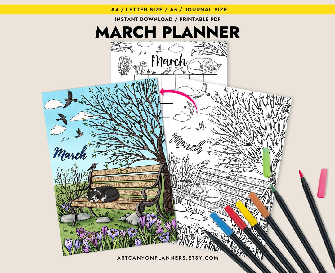 March Title Page Printable March Calendar Planner Coloring Cover Page ...