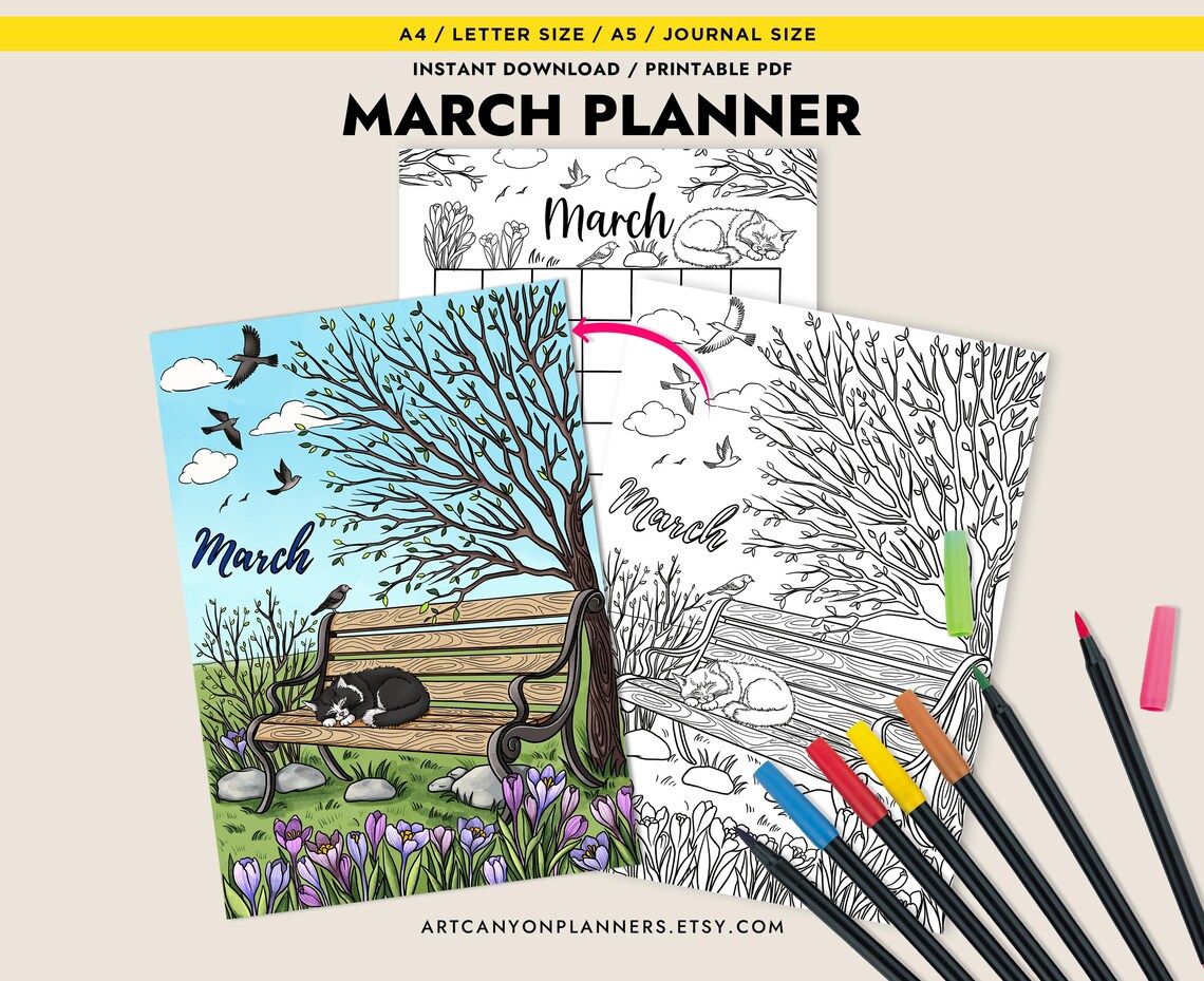 March Title Page Printable March Calendar Planner Coloring Cover Page ...