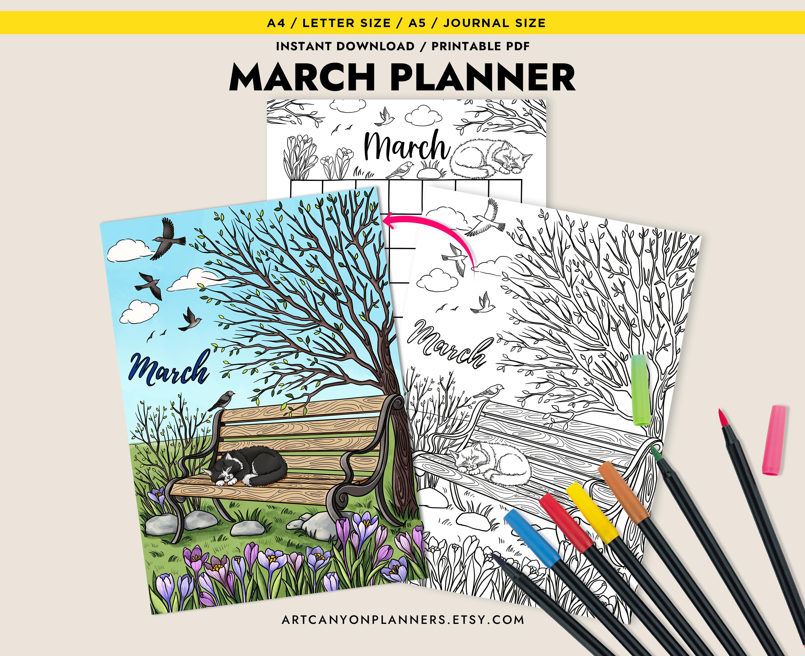 March Title Page Printable March Calendar Planner Coloring Cover Page ...