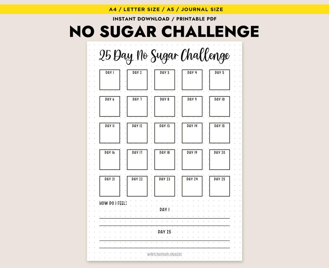 25 Day No Sugar Challenge Tracker Digital Fitness Workout Exercises ...