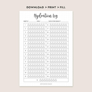 Hydration Log Printable Water Tracker Monthly Wellness A4 A5 Letter PDF ...
