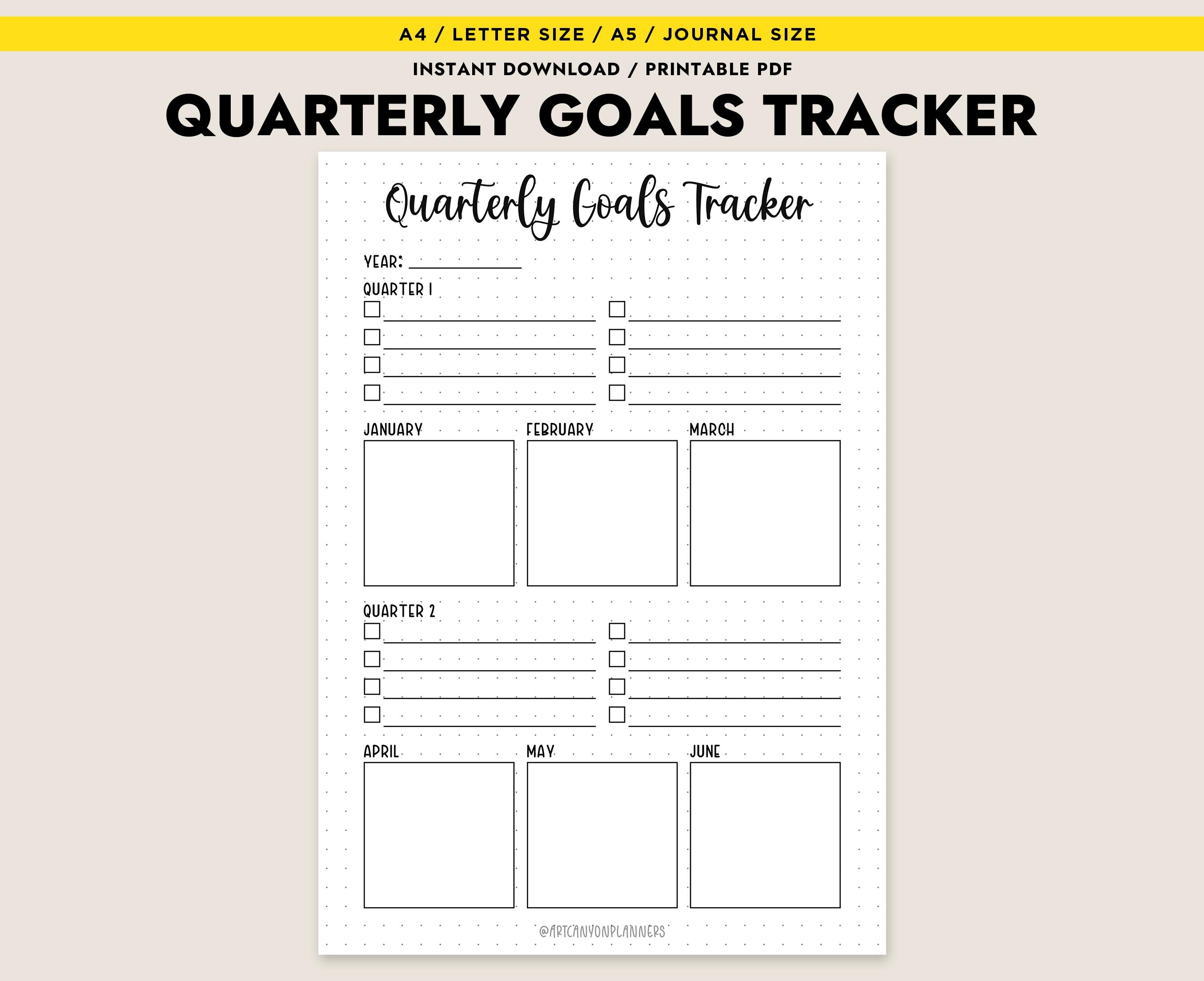 Printable Quarterly Goals Planner Productivity Tracker Monthly Goal ...
