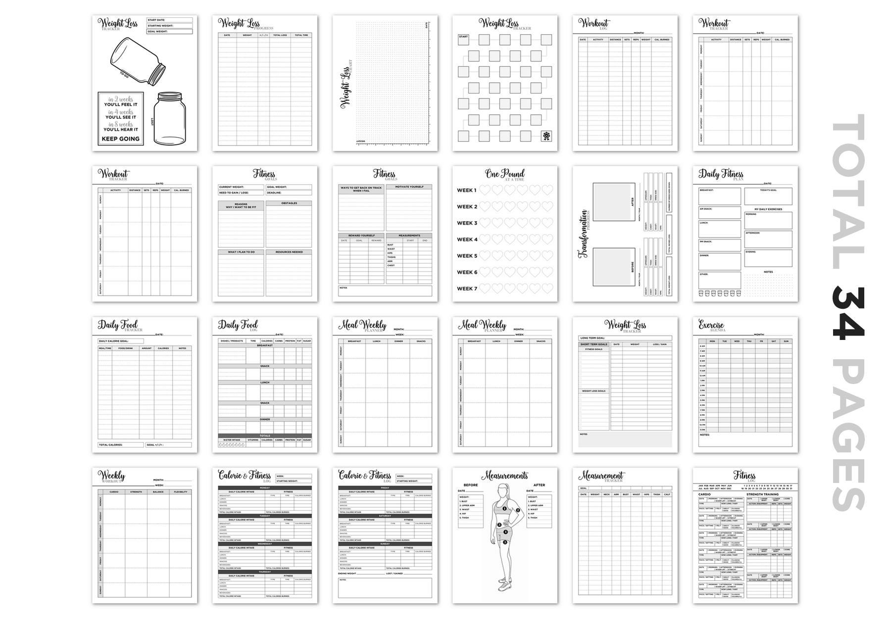 Fitness Planner Printable Health Planner Fitness Journal Printable ...