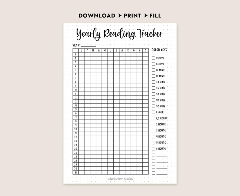 Yearly Reading Tracker Printable PDF A4 A5 Letter Reading Log Book ...