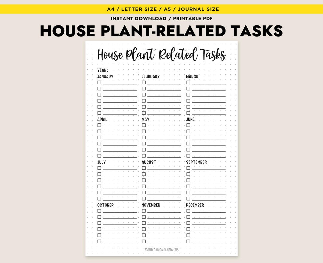 House Plant Task List Printable Plant Care Schedule A4 A5 Letter ...
