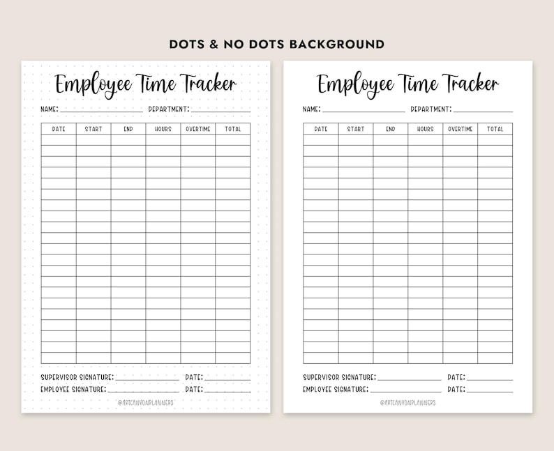 Printable Employee Time Tracker Timesheet Log Work Hours A4 A5 Letter ...