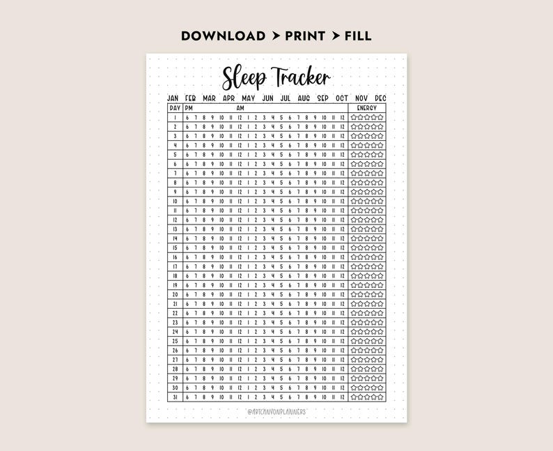 Sleep Tracker Printable PDF Workout Exercises Digital Printable Monthly Planner Journal Page ...