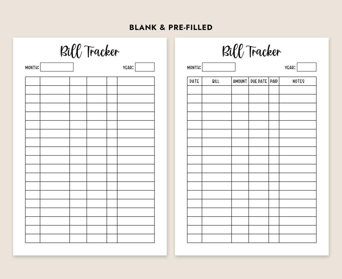 Bill Tracker Printable Journal Page Planner Expense Tracker Monthly ...