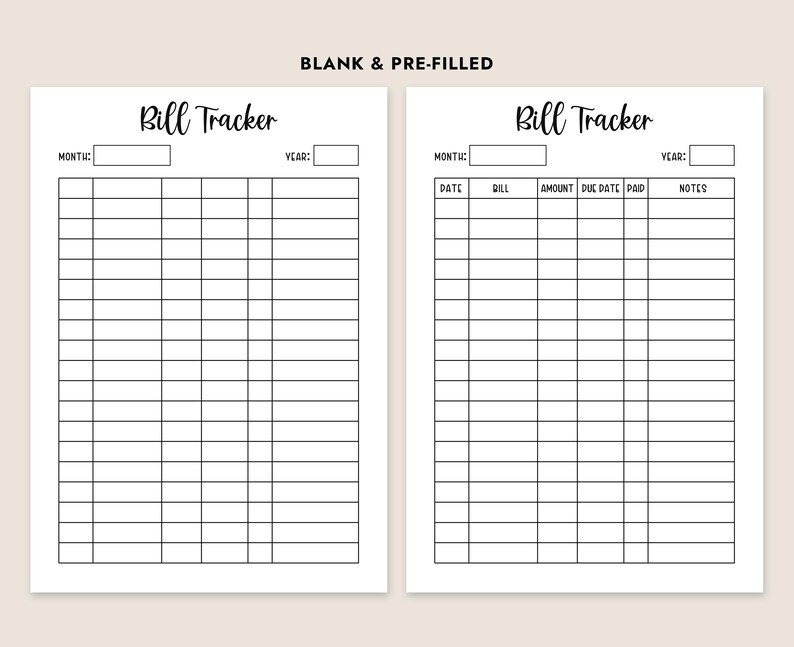 Bill Tracker Printable Journal Page Planner Expense Tracker Monthly ...