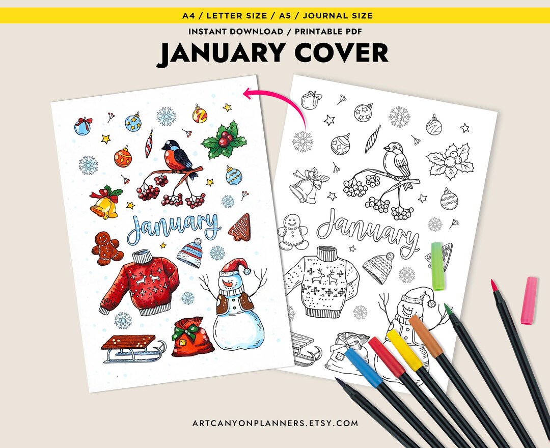 January Title Page Printable February Planner Coloring Cover Page ...
