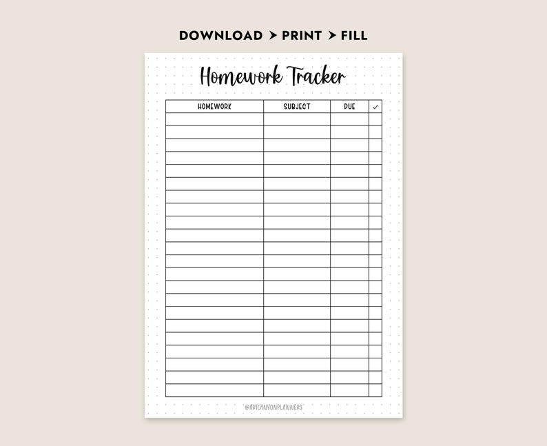 Homework Tracker Printable Student Planner PDF Assignment Log School ...