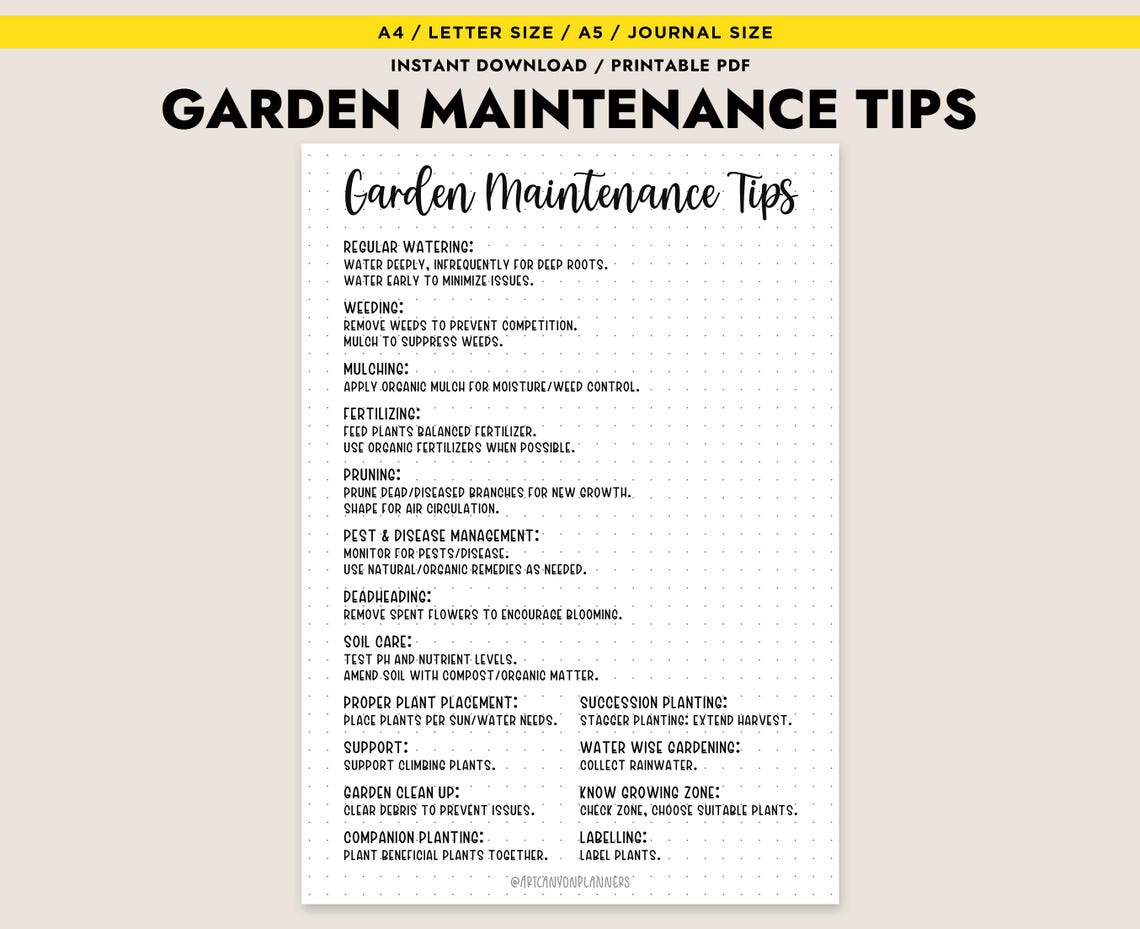 Garden Maintenance Checklist Printable PDF Gardening Tips Journal ...