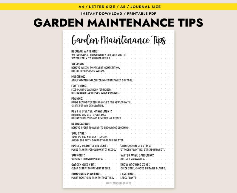 Garden Maintenance Checklist Printable PDF Gardening Tips Journal ...