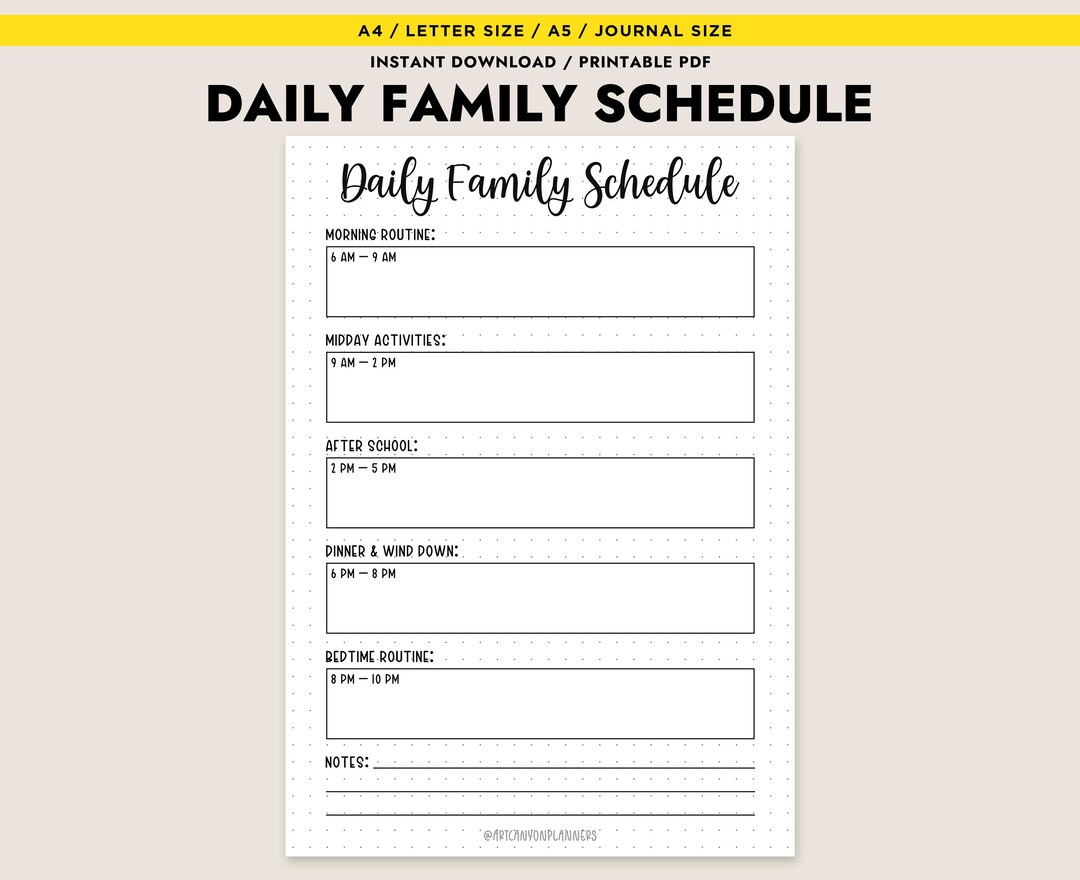 Daily Family Schedule Printable Planner Instant Download A4 Letter A5 ...