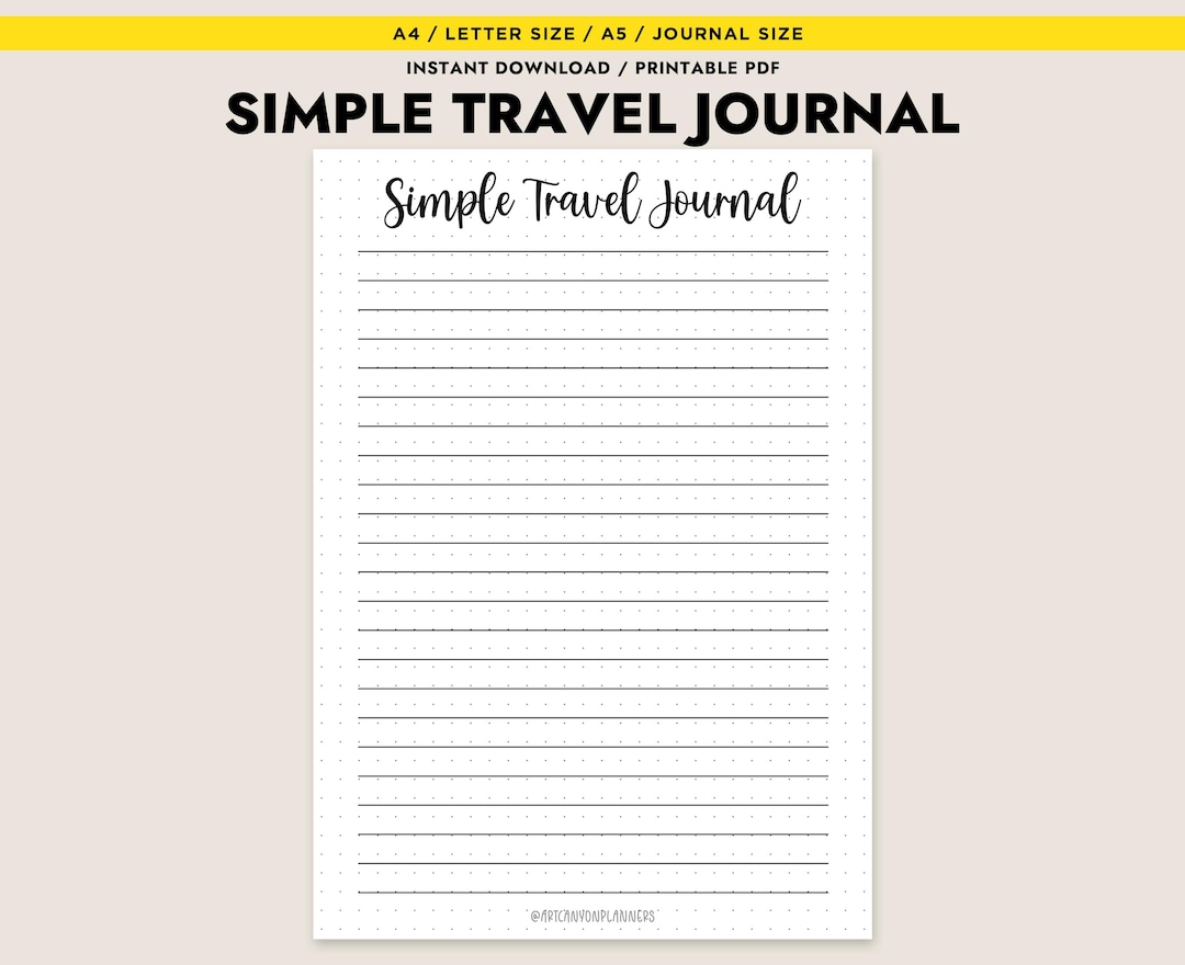Simple Travel Journal Printable Lined Notes Page Instant Download - Etsy