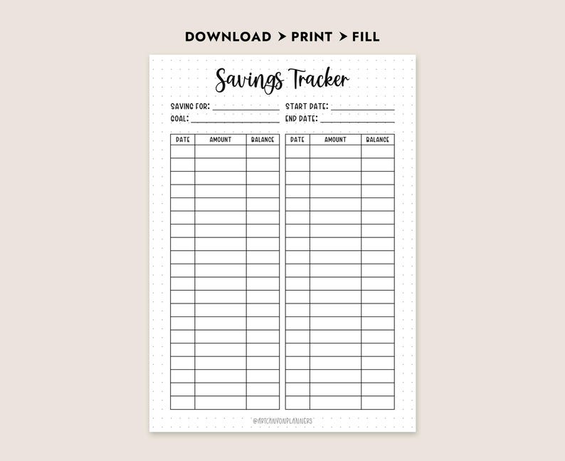 Savings Tracker Printable A4 Letter A5 Journal Size Instant Download ...