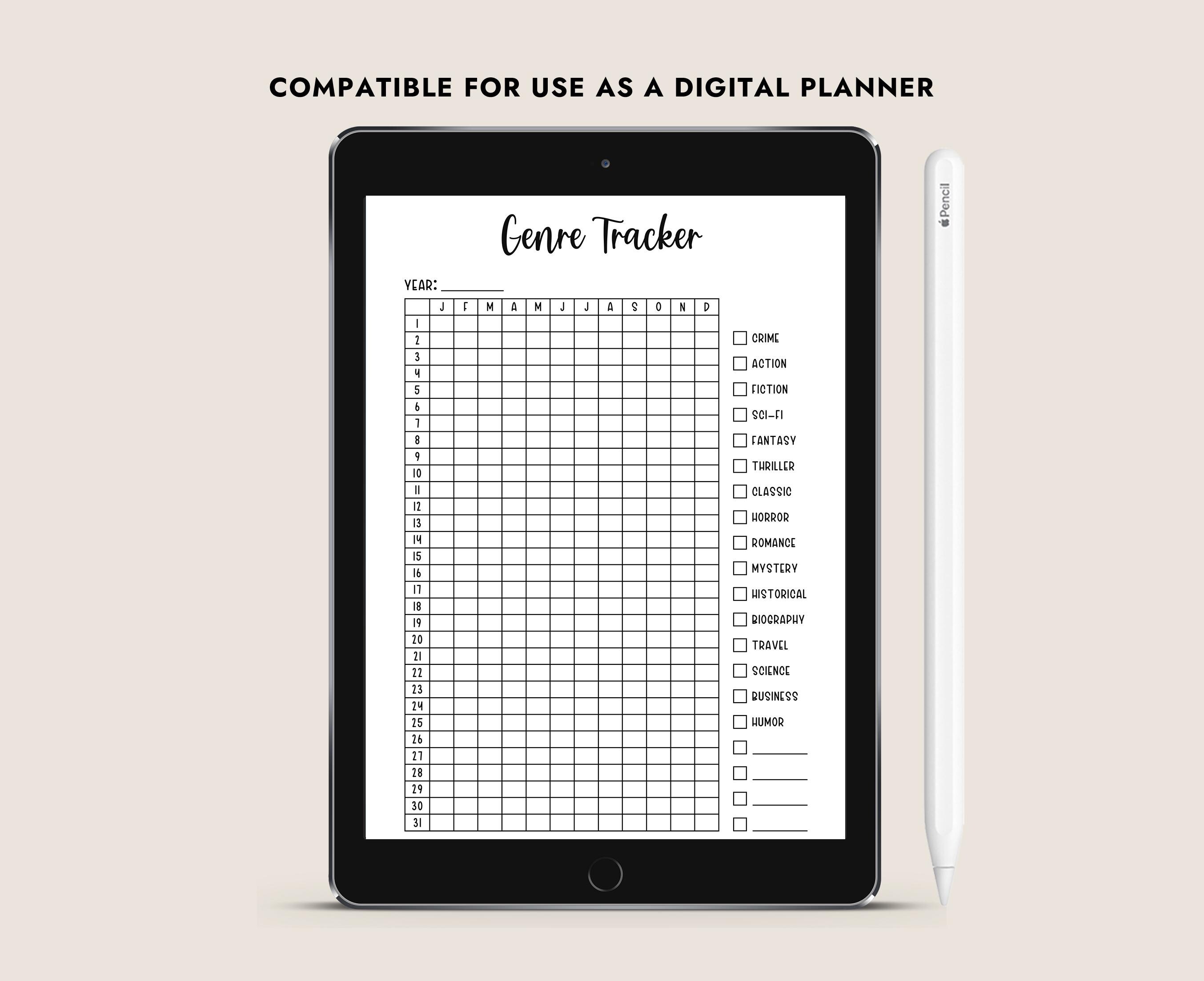 Genre Tracker Printable Reading Journal Page Bookworm Planner Insert A4 ...