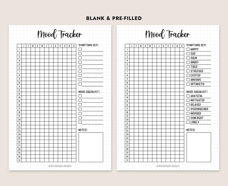 Mood Tracker Printable PDF Workout Exercises Digital Printable Monthly ...