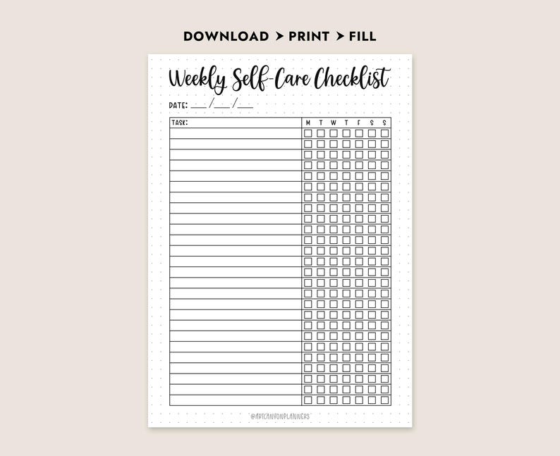 Weekly Self Care Checklist Printable Habit Tracker A4 A5 Letter Size ...