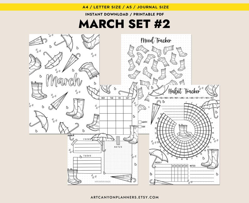 March Title Page Calendar Cover Page Printable Inserts Journal Bundle ...