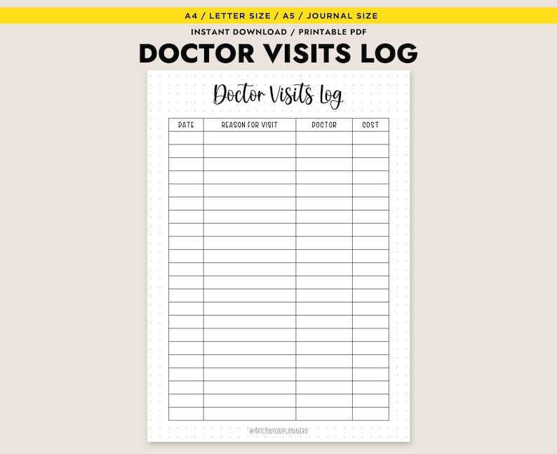 Doctor Visits Log Printable Medical Appointment Tracker A4 A5 Letter ...