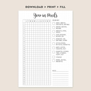 Year in Pixels Planner Page Printable Journal Page Daily Mod Tracker ...