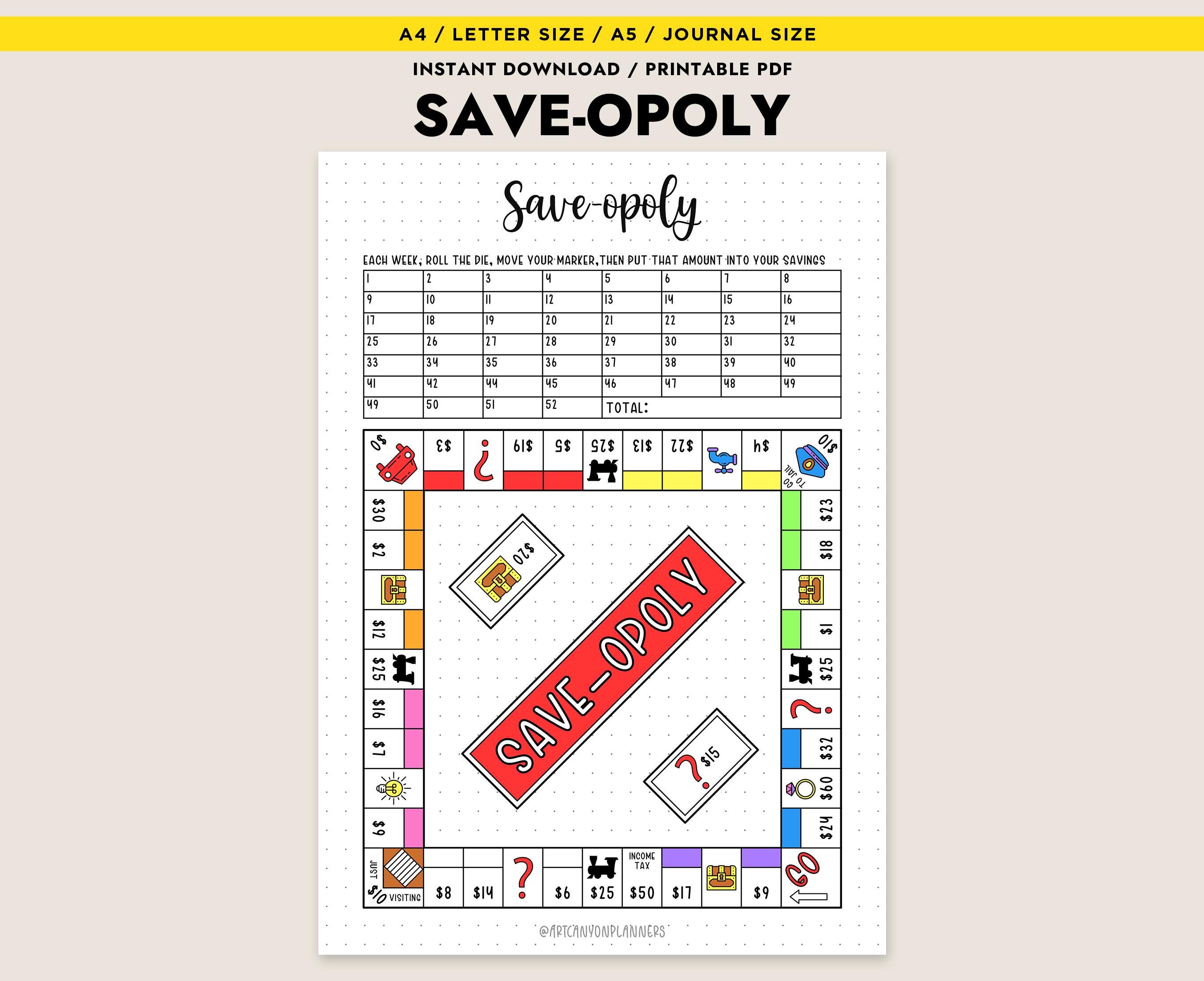 Save-opoly Printable Savings Challenge Game Fun Money Saving Tracker A4 ...