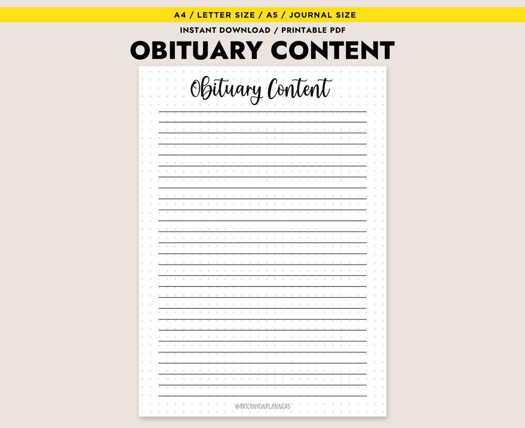 Obituary Content Planner Printable Worksheet Funeral Planning Guide ...