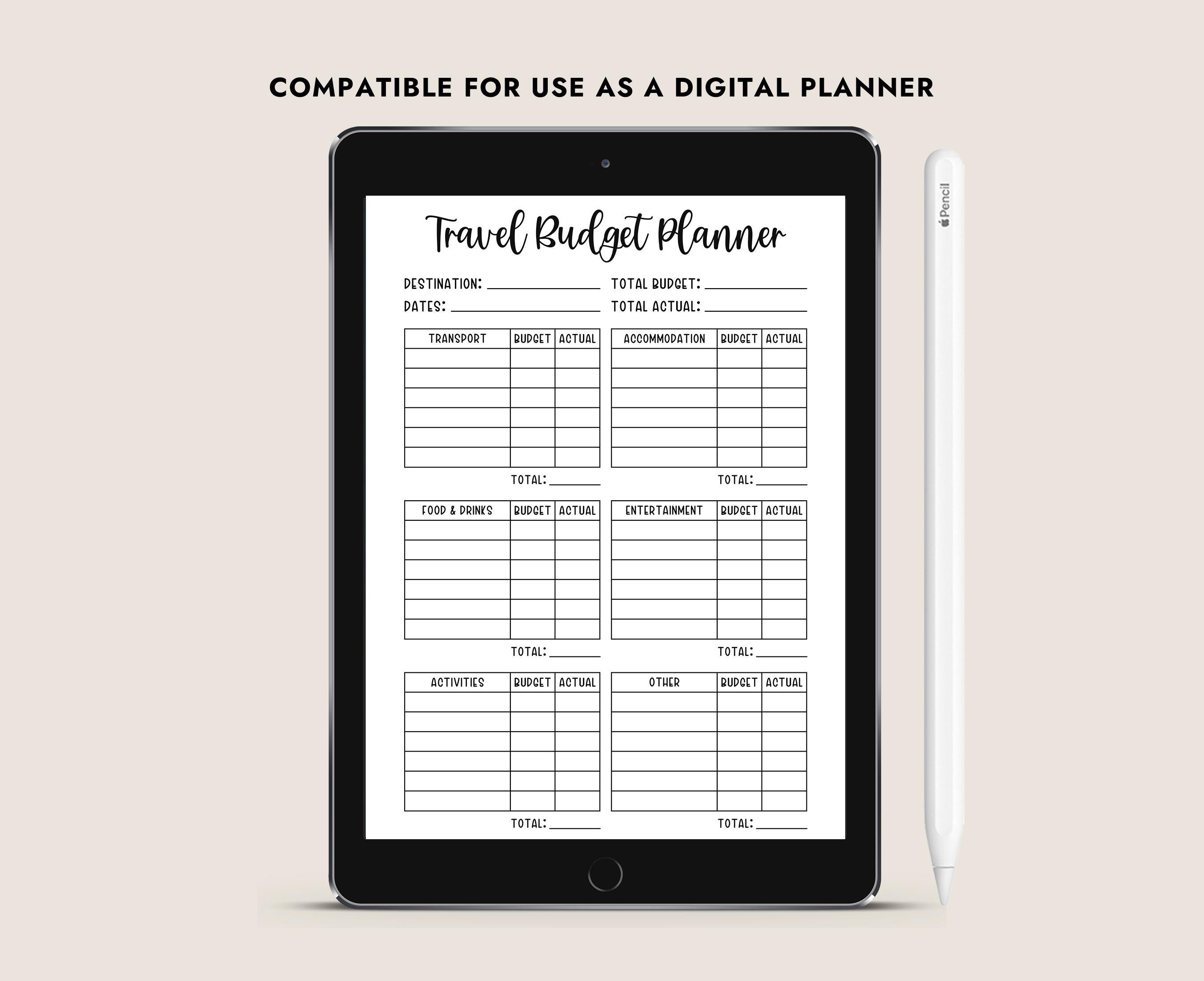 Printable Travel Budget Planner A4 Letter A5 Vacation Expense Tracker ...