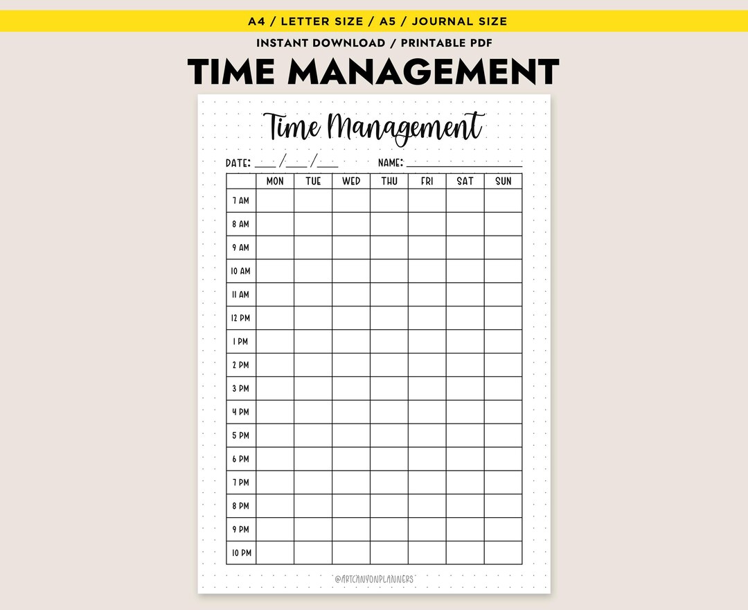 Time Management Planner Printable Daily Weekly Schedule A4 A5 Letter ...