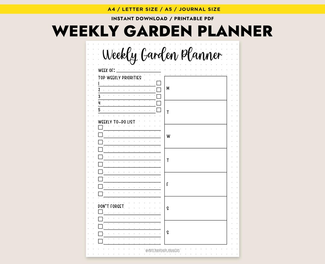 Weekly Garden Planner Printable Gardening Journal Log A4 A5 Letter ...