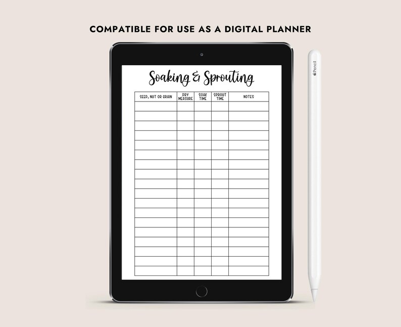 Soaking and Sprouting Chart Printable Seed Tracker Log Sprouting Guide ...