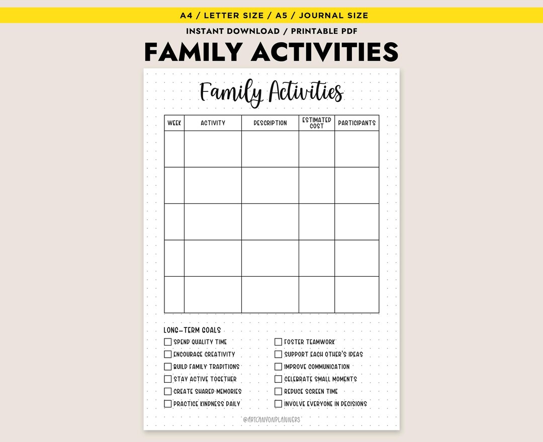 Family Activities Planner Printable | Organize Fun Family Time ...