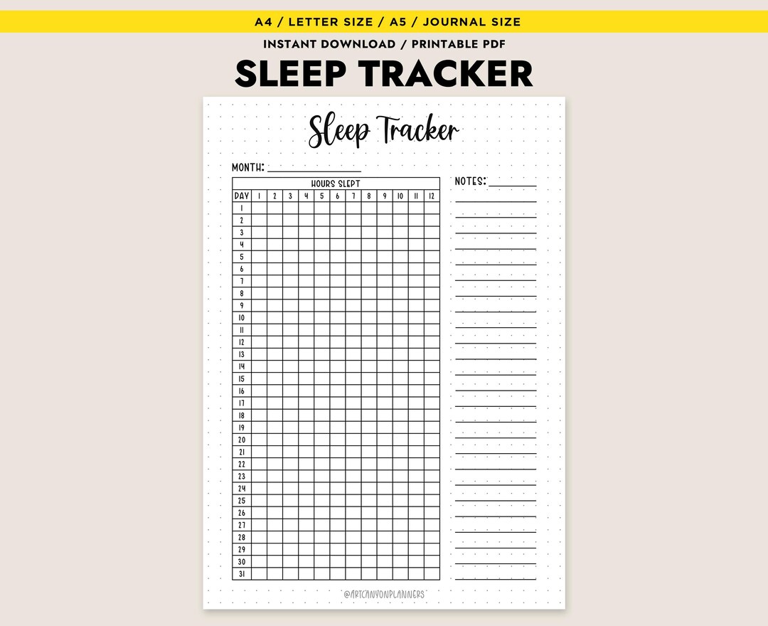 Sleep Tracker Printable Monthly Log Wellness Journal Insert A4 Letter ...