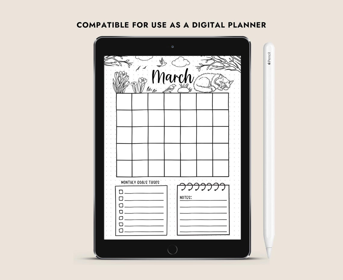 March Title Page Printable March Calendar Planner Coloring Cover Page ...