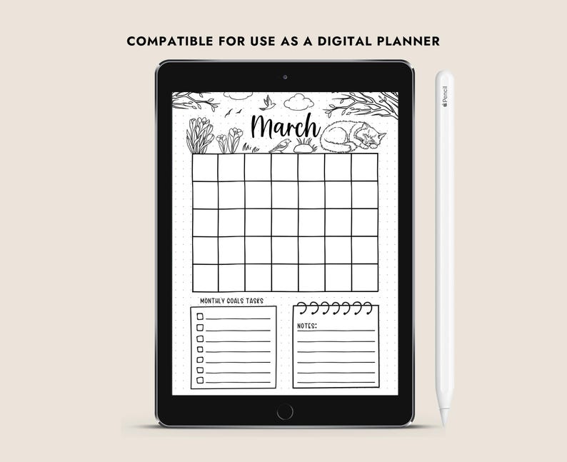 March Title Page Printable March Calendar Planner Coloring Cover Page ...