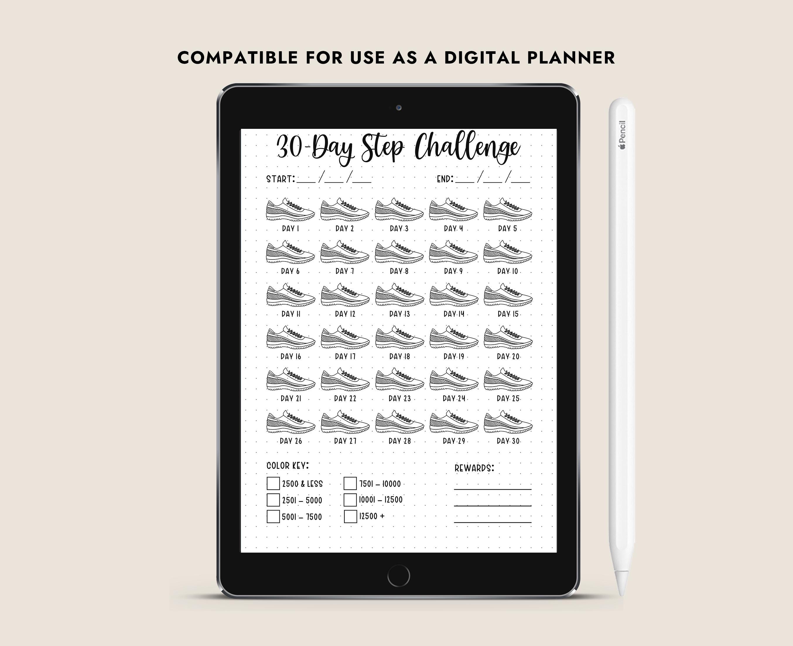 30 Day Step Challenge Tracker Printable Journal Page Planner Exercise ...