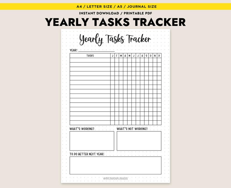 Yearly Task Tracker Printable Goal Planner Habit Chart A4 A5 Letter ...